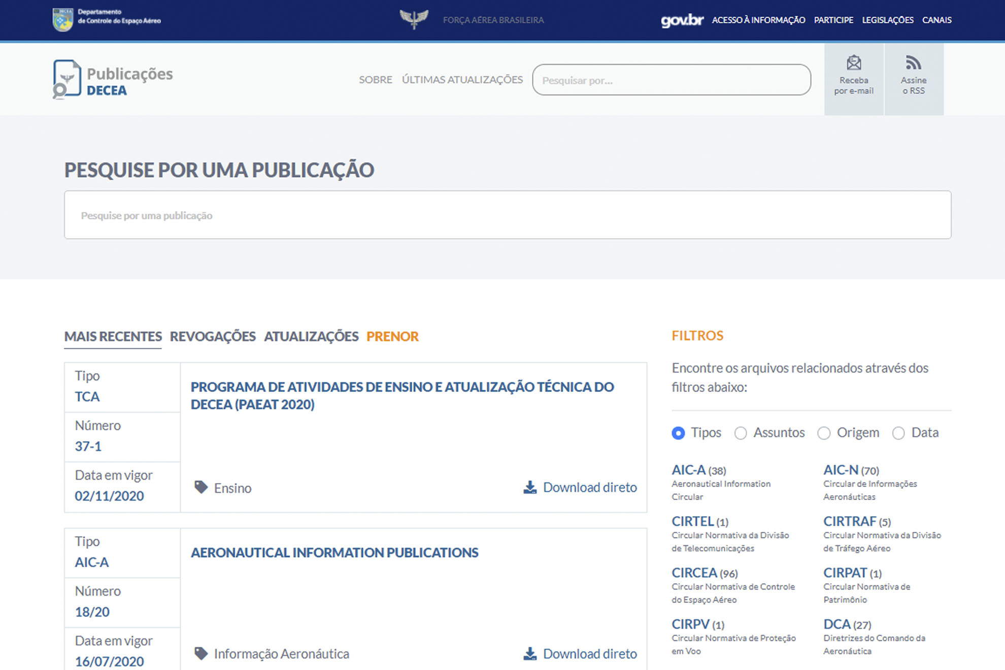 DECEA » Conheça a nova versão do sistema Publicações DECEA